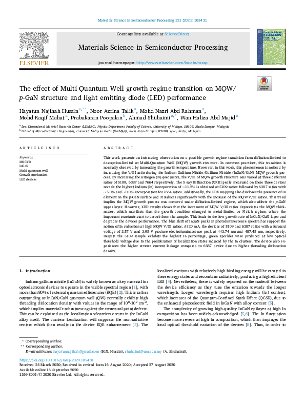(PDF) The effect of Multi Quantum Well growth regime transition on MQW/p-GaN structure and light ...