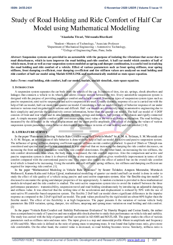 (PDF) Study of Road Holding and Ride Comfort of Half Car Model using ...