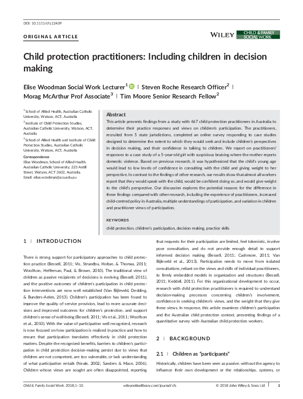 (PDF) Child protection practitioners: Including children in decision making