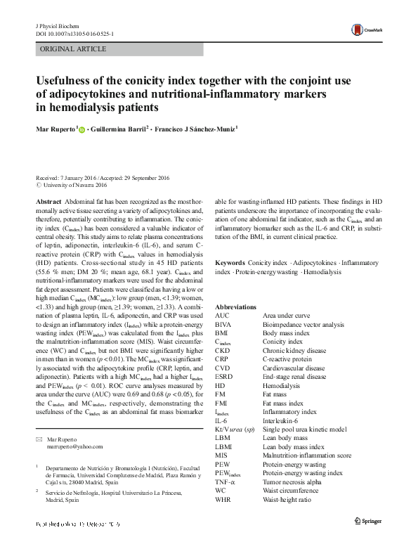 (PDF) Cindex and Inflammatory Markers in Hemodialysis