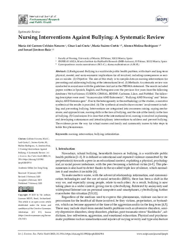 (PDF) Nursing Interventions against Bullying: A Systematic Review