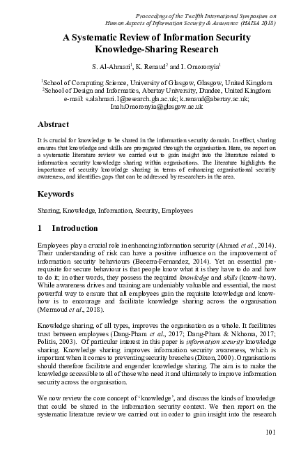 (PDF) A Systematic Review of Information Security Knowledge-Sharing ...