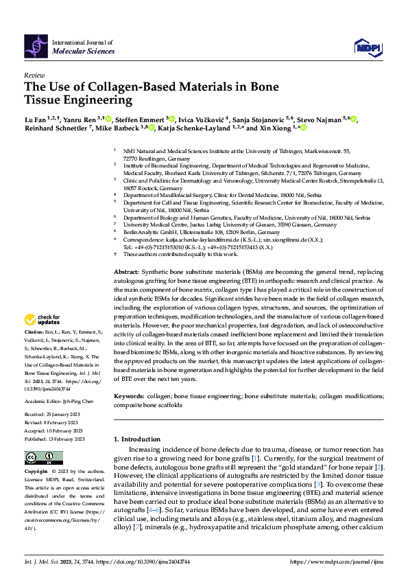 (PDF) The Use of Collagen-Based Materials in Bone Tissue Engineering