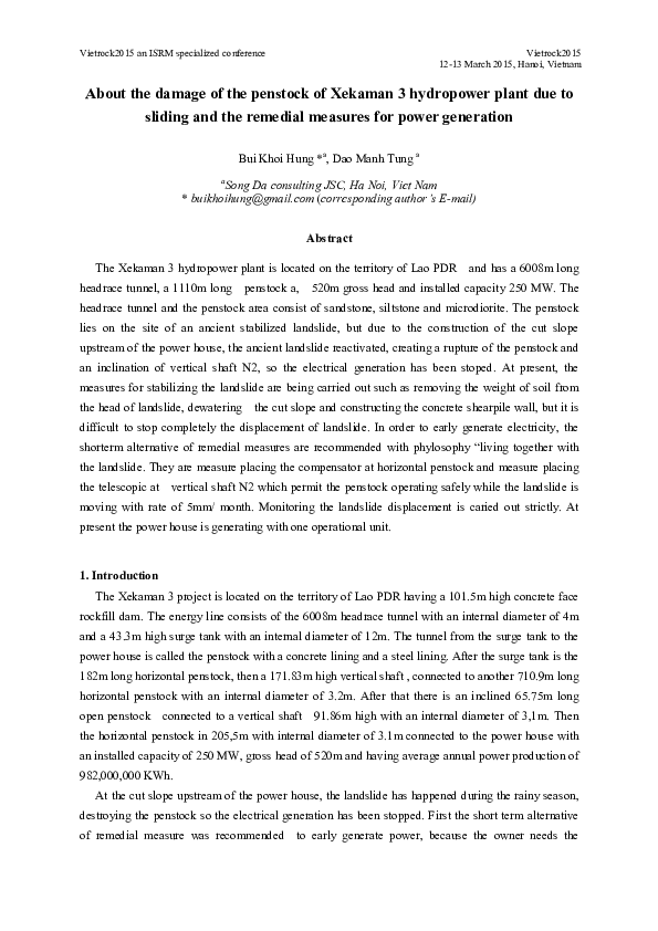 (PDF) About the Damage of the Penstock of Xekaman 3 Hydropower Plant ...