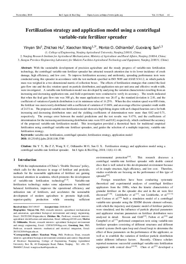 (PDF) Fertilization strategy and application model using a centrifugal variable-rate fertilizer ...