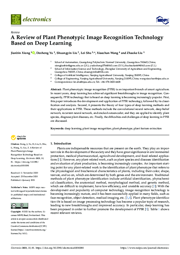 (PDF) A Review of Plant Phenotypic Image Recognition Technology Based on Deep Learning