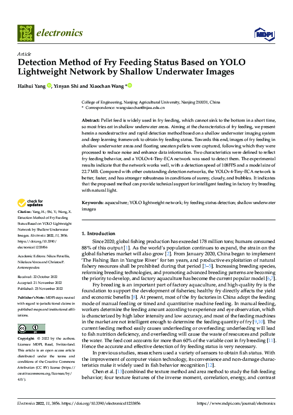 (PDF) Detection Method of Fry Feeding Status Based on YOLO Lightweight ...
