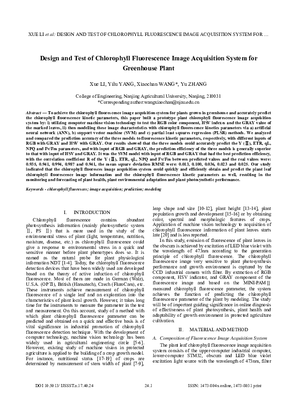 (PDF) Design and Test of Chlorophyll Fluorescence Image Acquisition ...