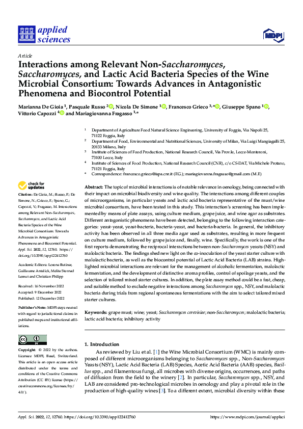(PDF) Interactions among Relevant Non-Saccharomyces, Saccharomyces, and Lactic Acid Bacteria ...