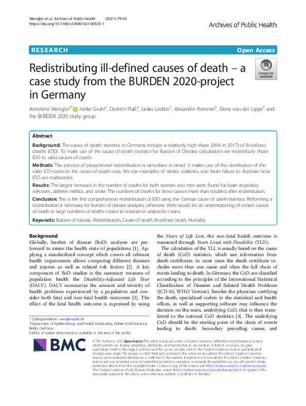(PDF) Redistributing ill-defined causes of death – a case study from ...