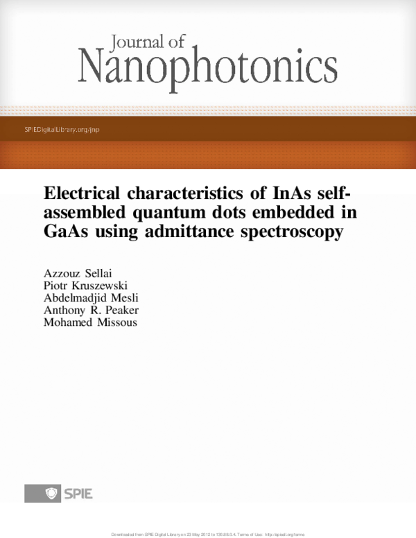 (PDF) Electrical characteristics of InAs self-assembled quantum dots ...