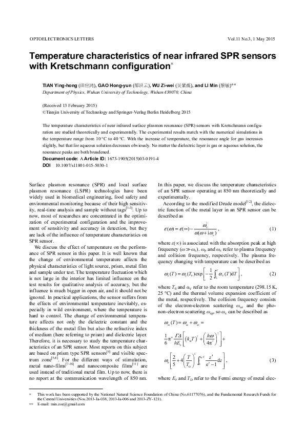 (PDF) Temperature characteristics of near infrared SPR sensors with ...