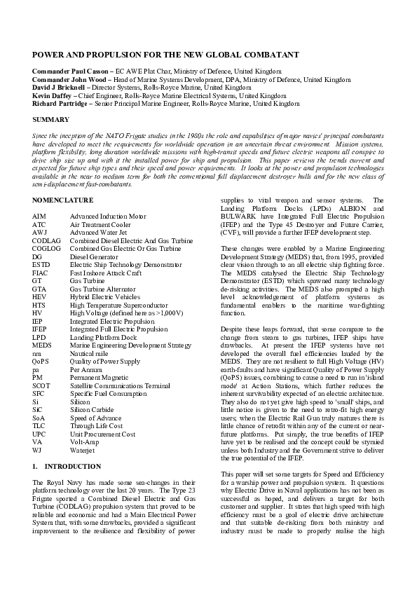 (PDF) Power and Propulsion for the New Global Combatant