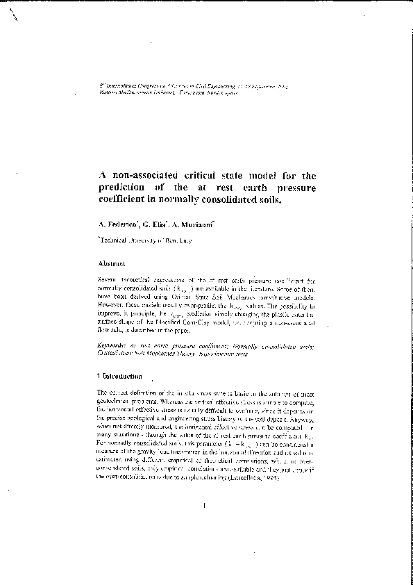 (PDF) A non-associated critical state model for the prediction of the at rest earth pressure ...