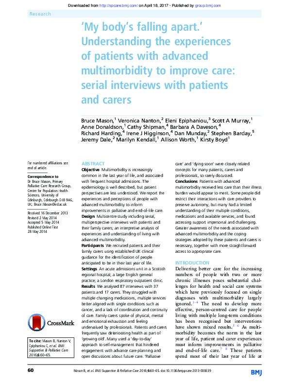 (PDF) ‘My body's falling apart.’ Understanding the experiences of patients with advanced ...