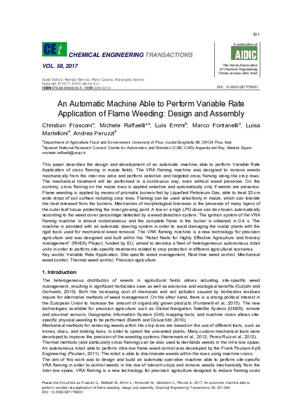 (PDF) An automatic machine able to perform variable rate application of flame weeding: design ...