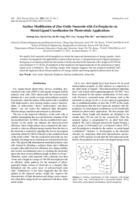 (PDF) Surface Modification of Zinc Oxide Nanorods with Zn-Porphyrin via Metal-Ligand ...