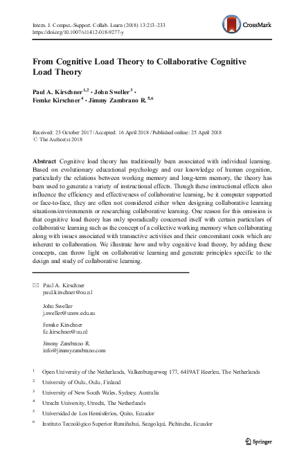 (PDF) From Cognitive Load Theory to Collaborative Cognitive Load Theory