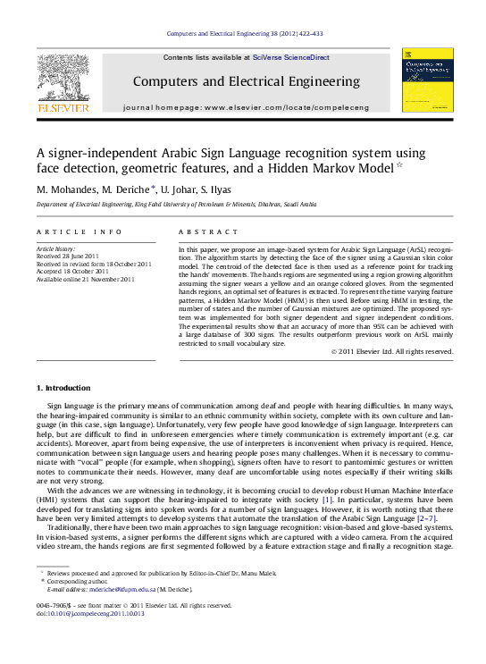 (PDF) A signer-independent Arabic Sign Language recognition system using face detection ...