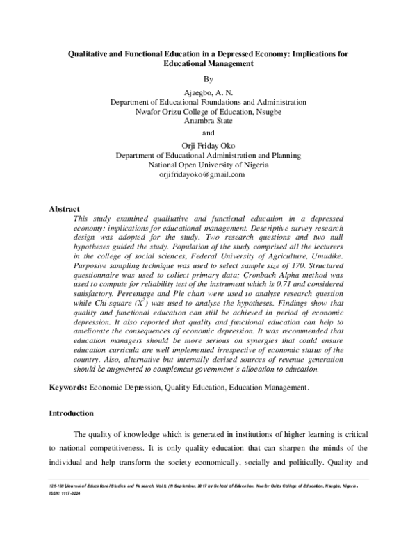 (PDF) Qualitative and Functional Education in a Depressed Economy ...