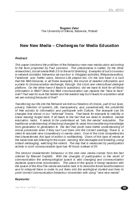 (PDF) New New Media-Challenges for Media Education