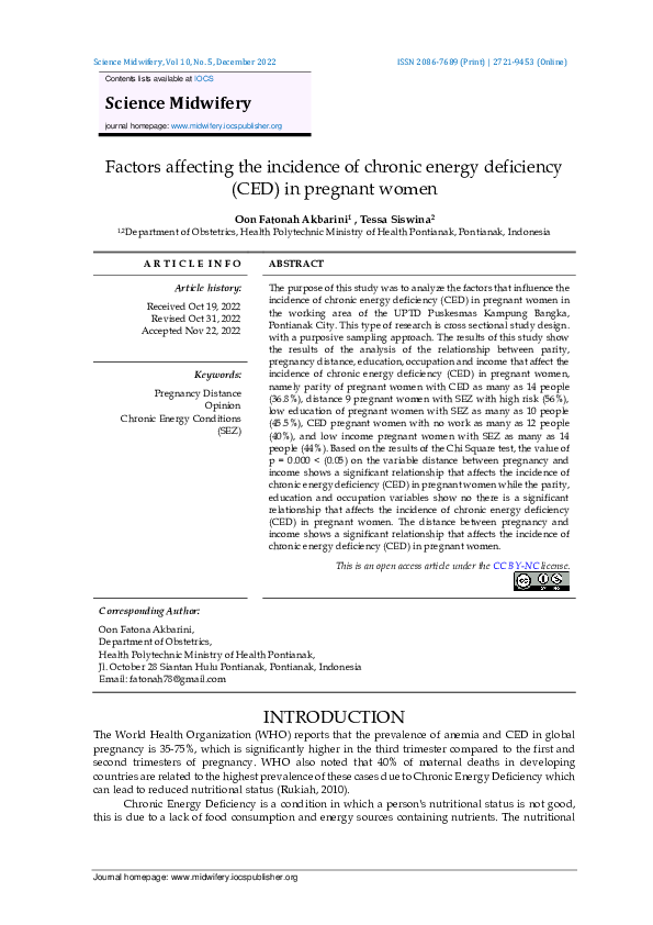 (PDF) Factors Affecting the Incidence of Chronic Energy Deficiency (CED ...