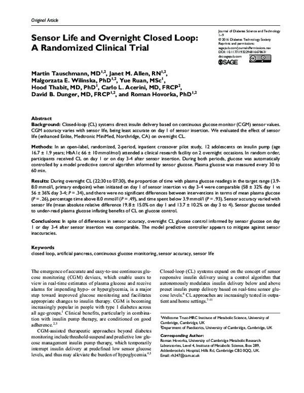(PDF) Sensor Life and Overnight Closed Loop: A Randomized Clinical Trial