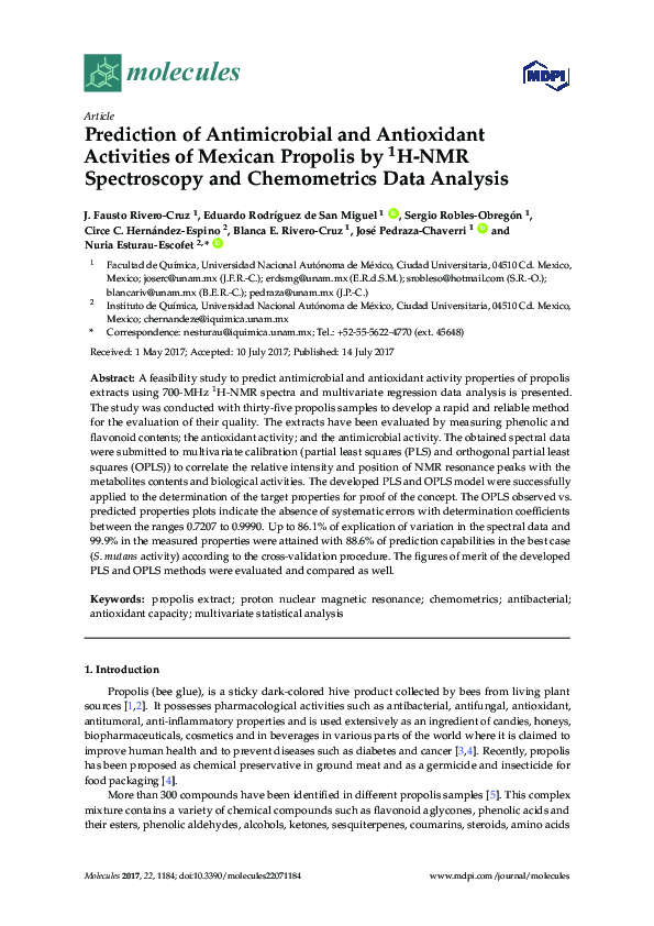 (PDF) Prediction of Antimicrobial and Antioxidant Activities of Mexican Propolis by 1H-NMR ...
