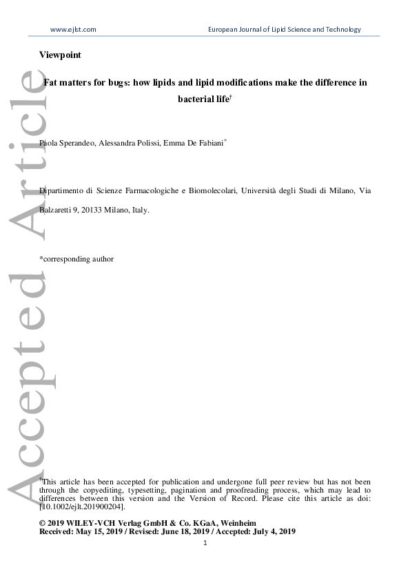 (PDF) Fat Matters for Bugs: How Lipids and Lipid Modifications Make the ...
