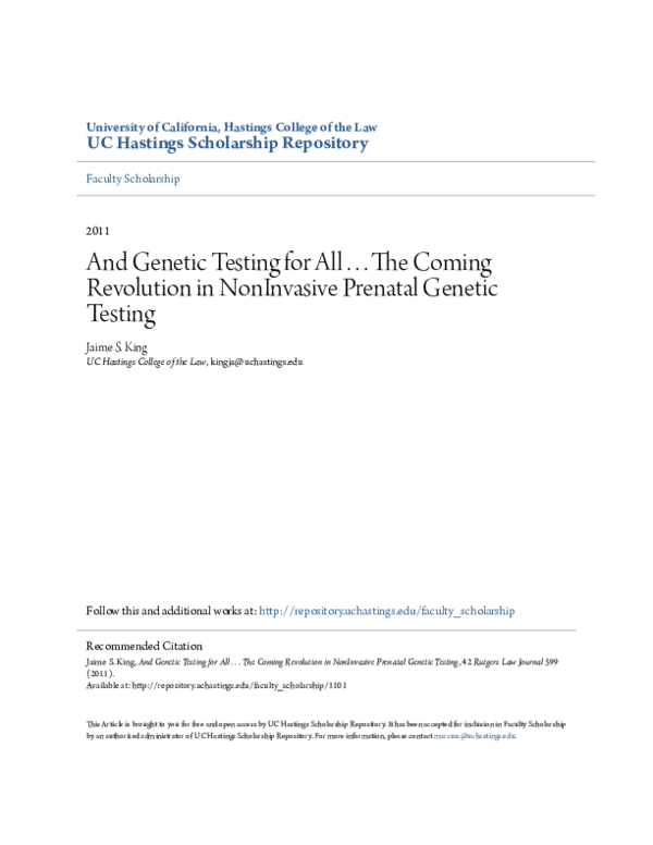 (PDF) The Coming Revolution in Non-Invasive Prenatal Genetic Testing
