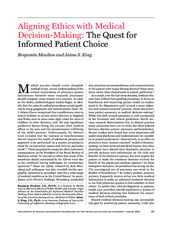 (PDF) Aligning Ethics with Medical Decision-Making: The Quest for ...