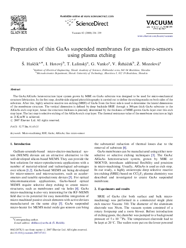 (PDF) Preparation of thin GaAs suspended membranes for gas micro ...