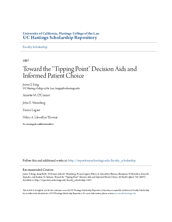 (PDF) Toward The ‘Tipping Point’: Decision Aids And Informed Patient Choice