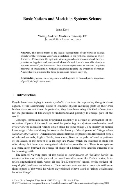 (PDF) Basic Notions and Models in Systems Science