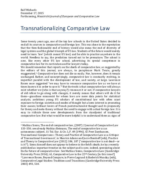 (PDF) Transnationalizing Comparative Law