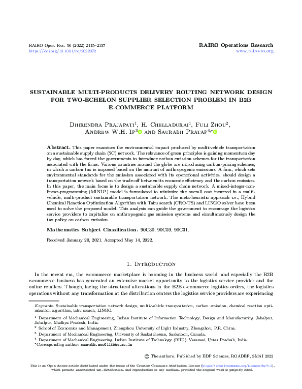 (PDF) Sustainable Routing for Multi-Product Delivery