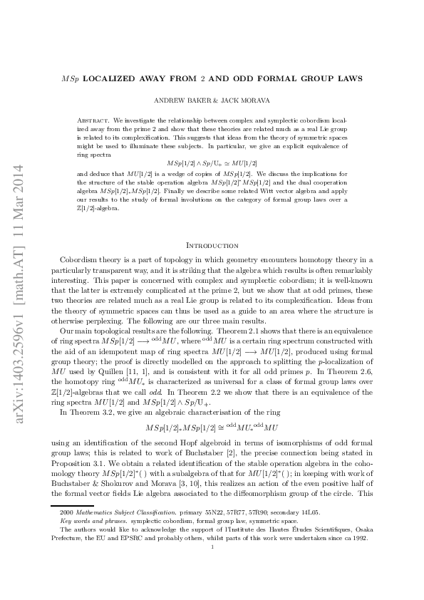 (PDF) $MSp$ localized away from $2$ and odd formal group laws