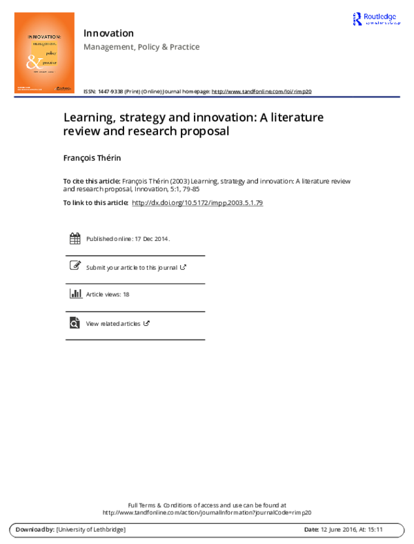 (PDF) Learning, Strategy and Innovation: A Literature Review and ...