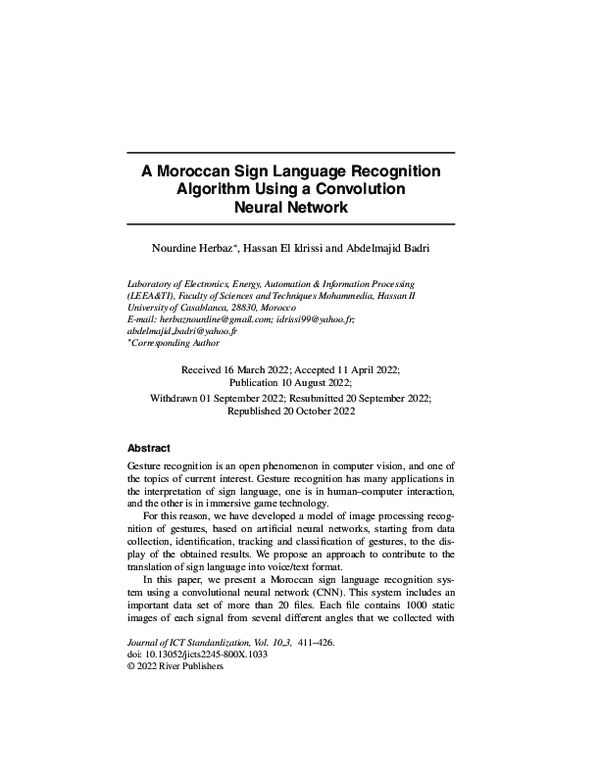 A Moroccan Sign Language Recognition Algorithm Using A Convolution Neural Network