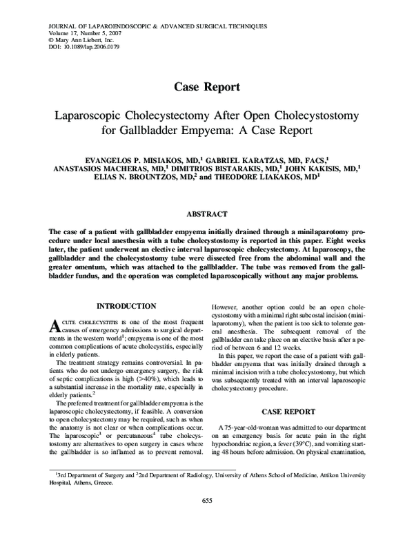 (PDF) Laparoscopic Cholecystectomy After Open Cholecystostomy for ...