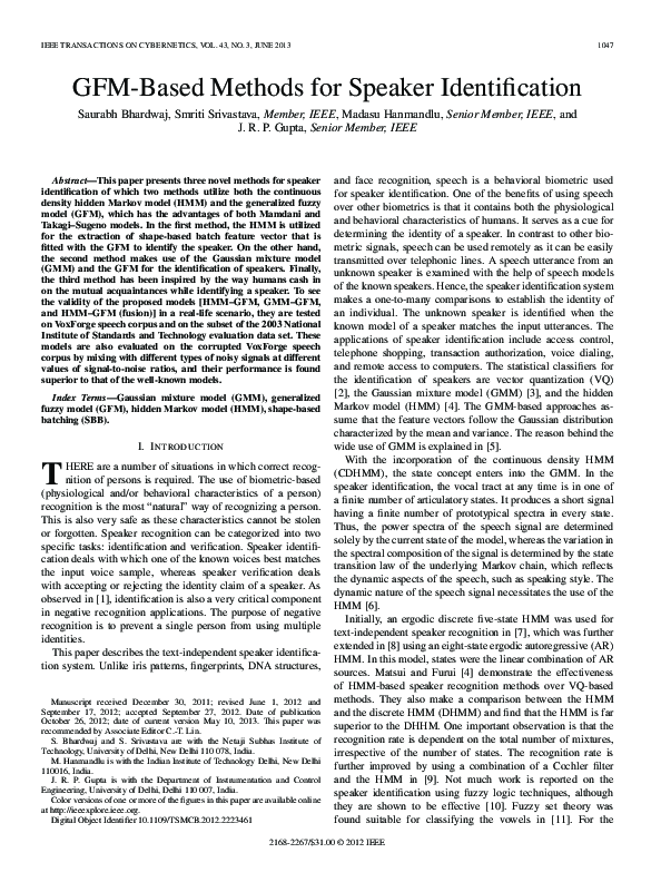 Pdf Gfm Based Methods For Speaker Identification