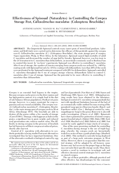 (PDF) Effectiveness of Spinosad (Naturalytes) in Controlling the Cowpea ...