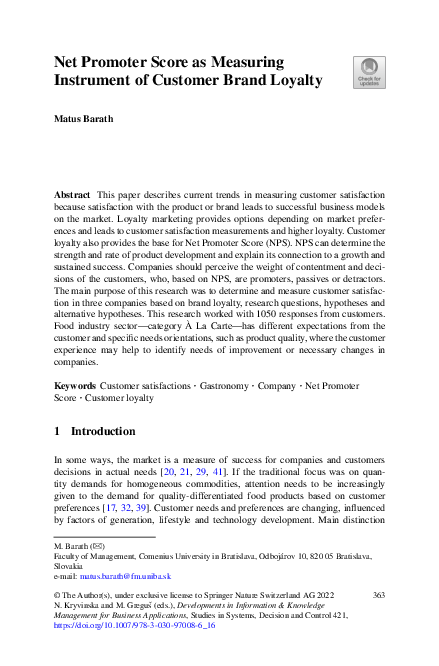 (PDF) Net Promoter Score as Measuring Instrument of Customer Brand ...