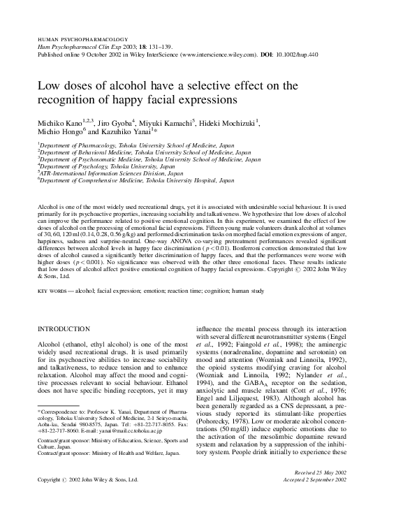 (PDF) Low doses of alcohol have a selective effect on the recognition ...
