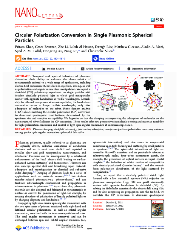(PDF) Circular Polarization Conversion in Single Plasmonic Spherical Particles