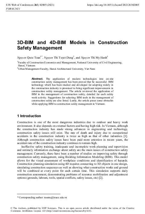 (PDF) 3D-BIM and 4D-BIM Models in Construction Safety Management