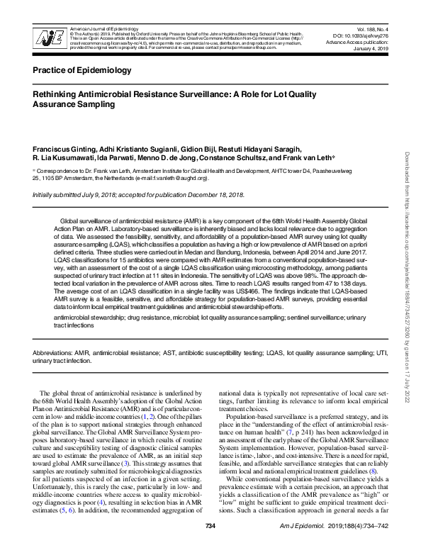 (PDF) Rethinking Antimicrobial Resistance Surveillance: A Role for Lot ...