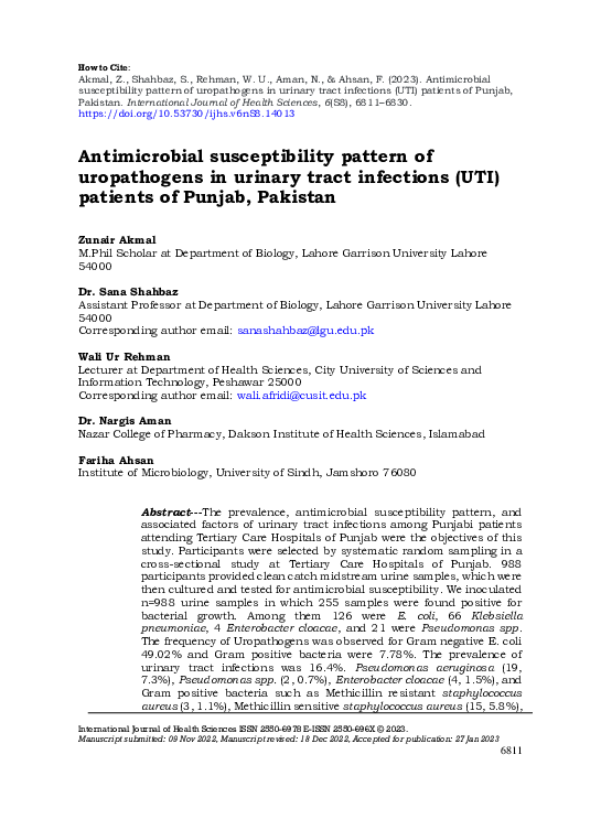 (PDF) Antimicrobial susceptibility pattern of uropathogens in urinary tract infections (UTI ...
