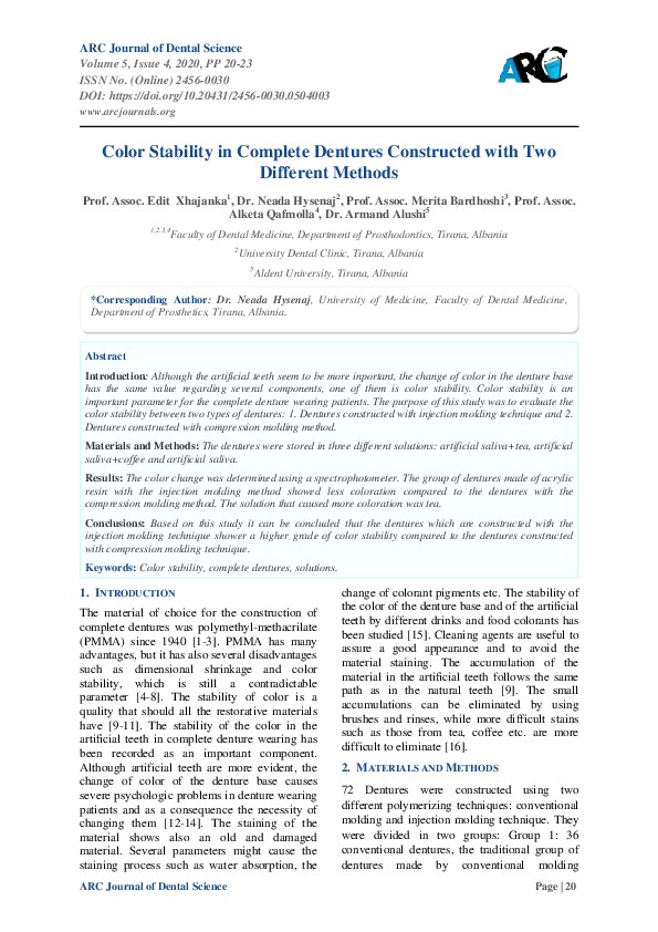 (PDF) Color Stability in Complete Dentures Constructed with Two ...