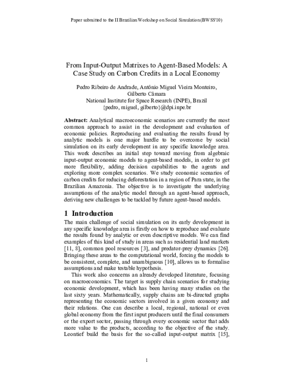 (PDF) From Input-Output Matrixes to Agent-Based Models: A Case Study on Carbon Credits in a ...